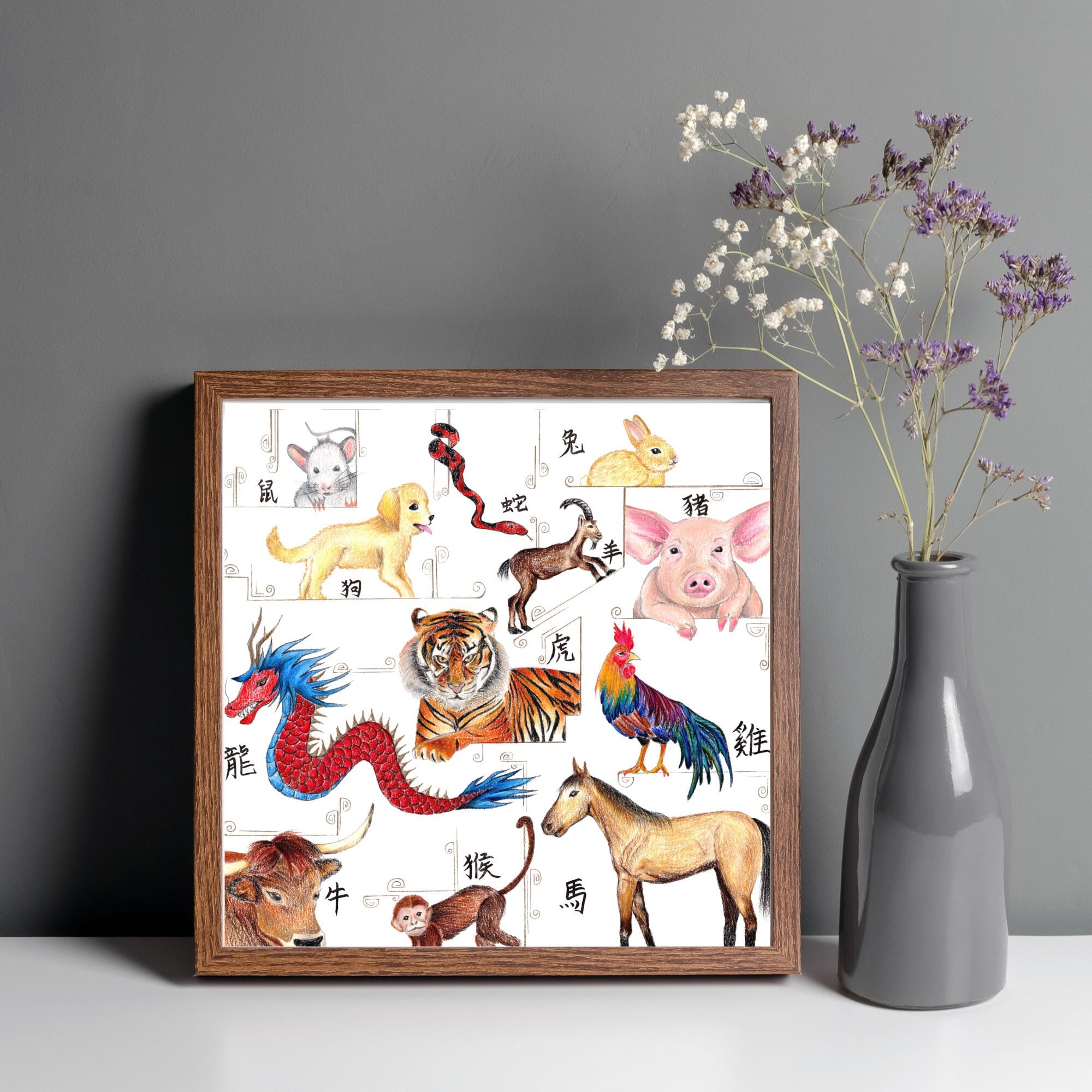 12 Chinese Zodiac Animals Digital Print Twelve Chinese Zodiac Signs ...