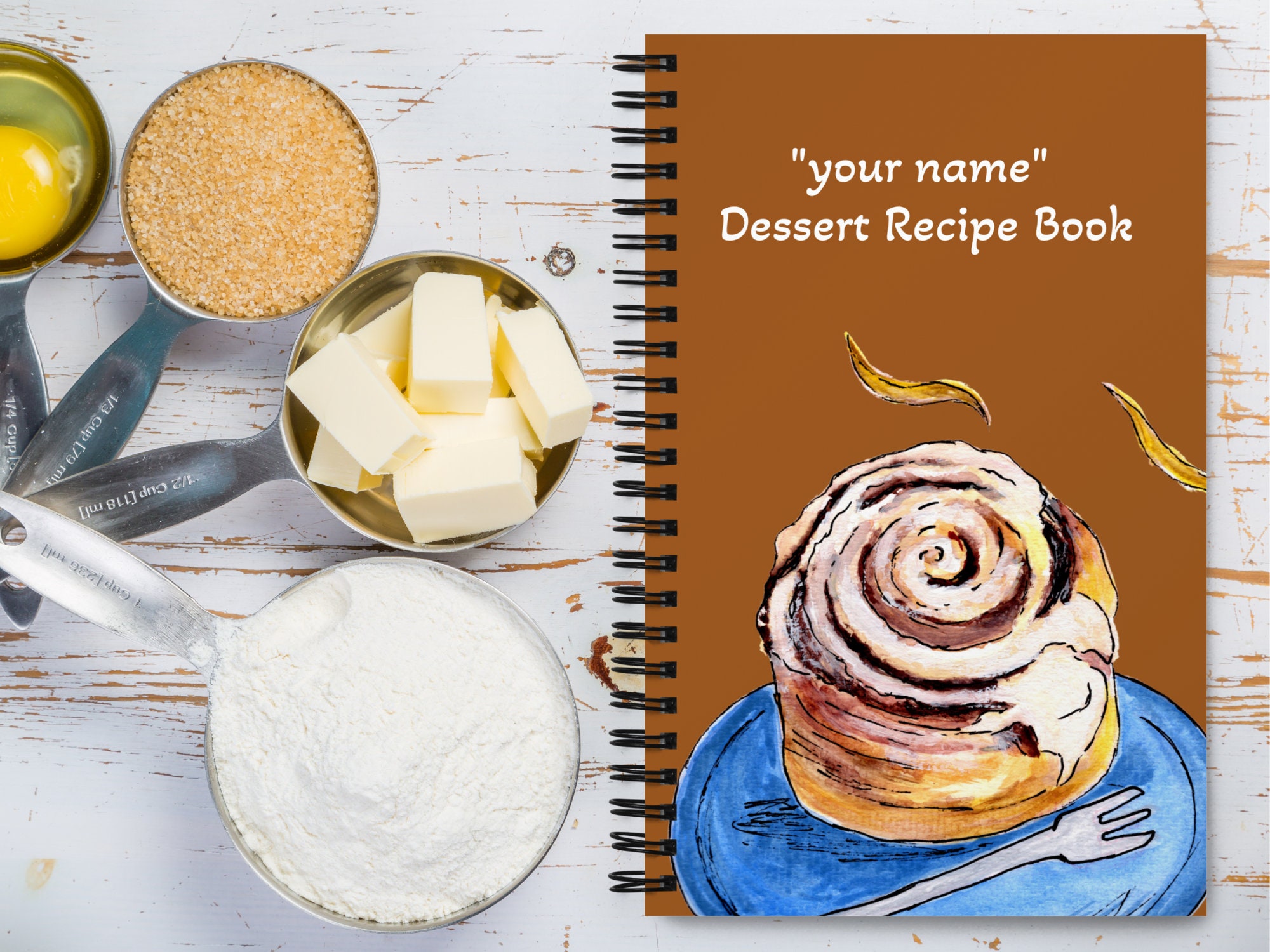 Personalized Cinnamon Roll Watercolor Spiral Notebook | Custom Cooking ...