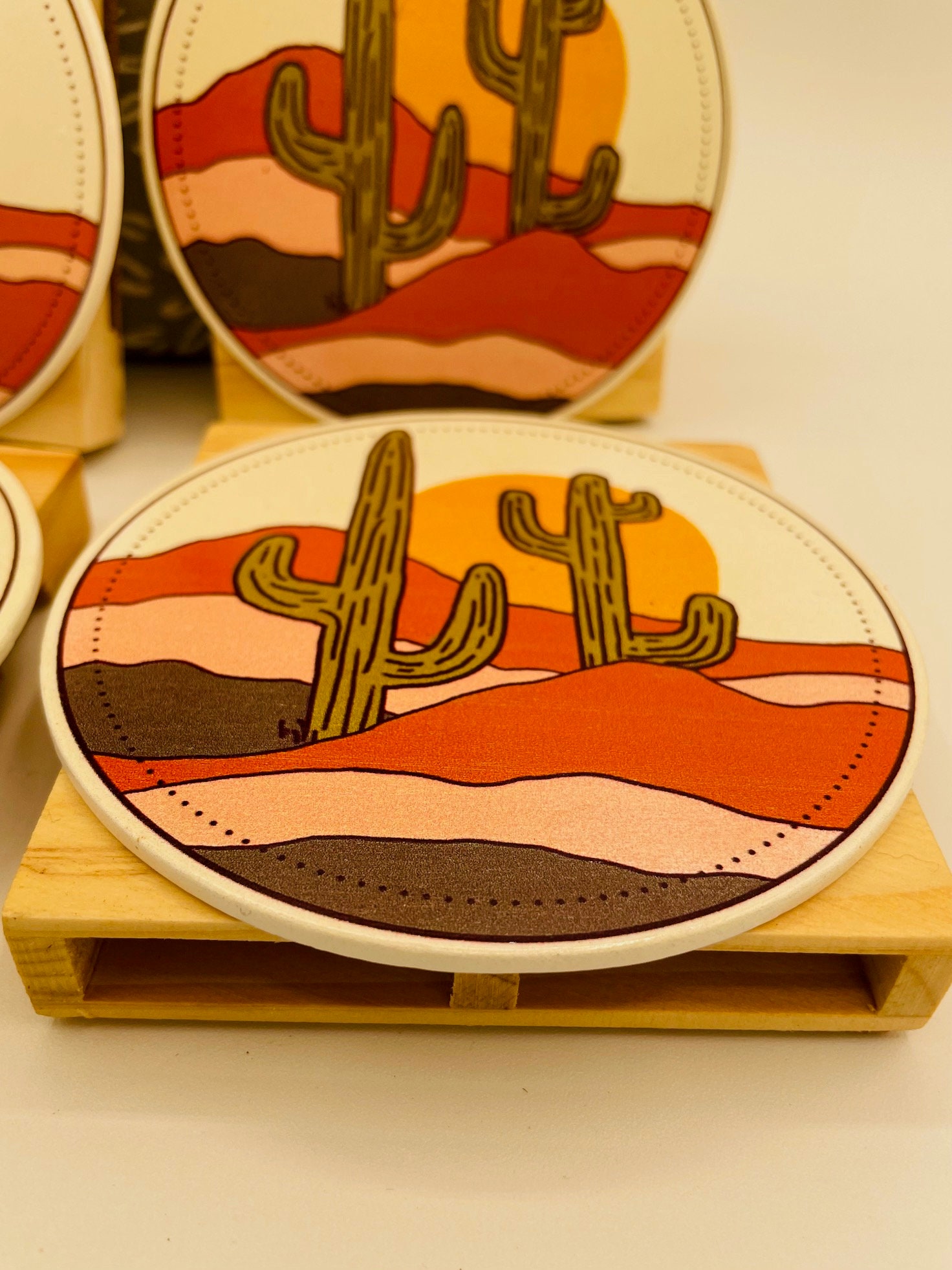 Arizona Desert Cactus Wood Coasters - Etsy