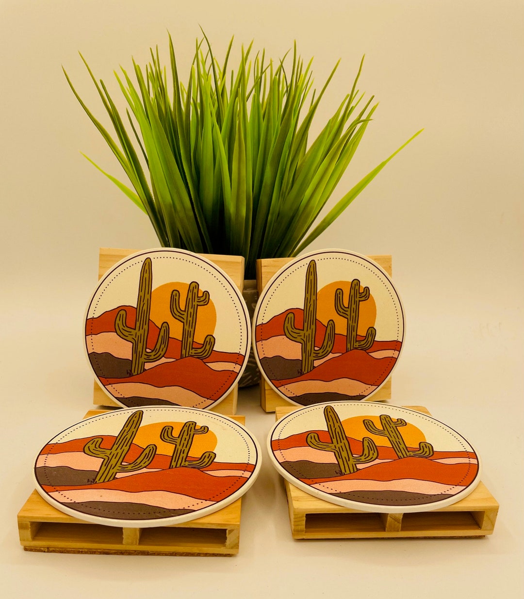 Arizona Desert Cactus Wood Coasters - Etsy