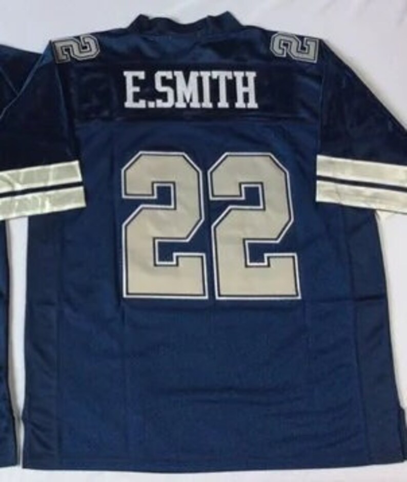 Custom Sewn Stitched Emmit Smith 22 Navy Dallas Football Team Jersey ...