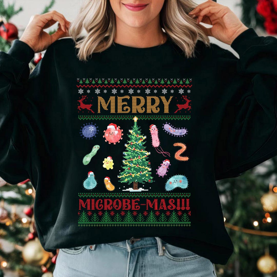 Merry Microbe-mas Ugly, Funny Science Christmas Shirt, Microbiology ...