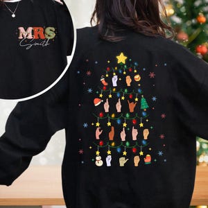 Custom Name Christmas Sign Language Tree Shirt, Sign Hand SPED Teacher ...