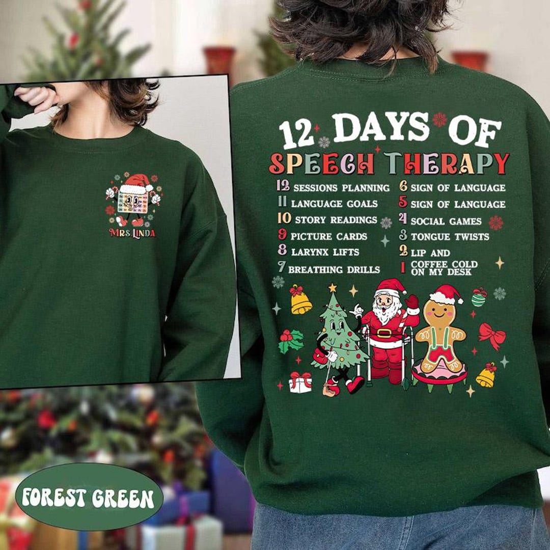 Personalized 12 Days of Speech Therapy Christmas, SLP Shirt, Speech ...