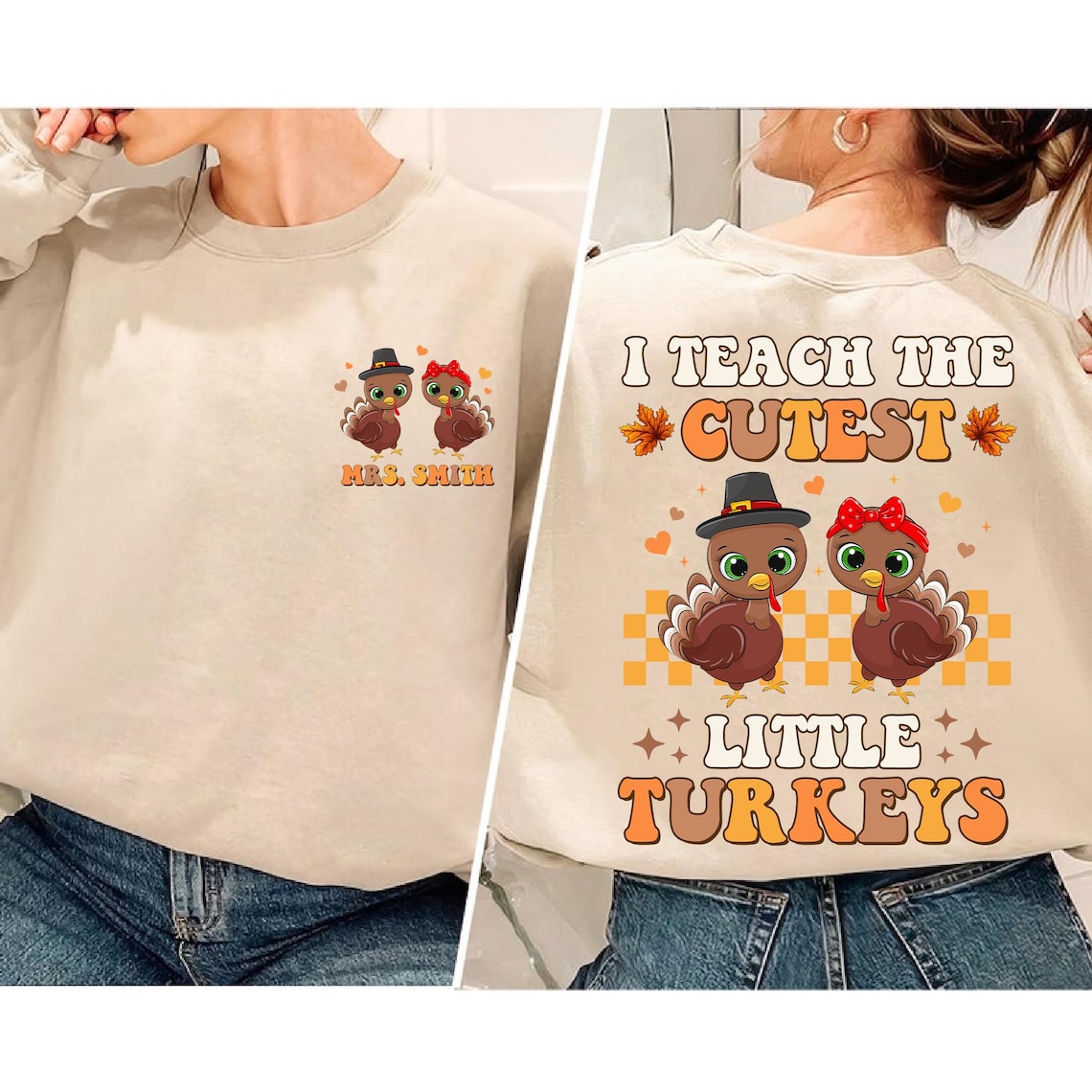 Custom Name I Teach the Cutest Little Turkeys Shirt, Teacher ...