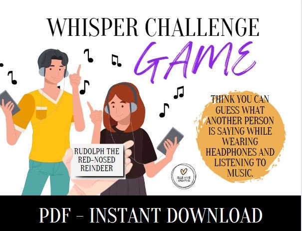 Whisper Challenge Game, Printable, Digital Print, Christmas Party Games ...