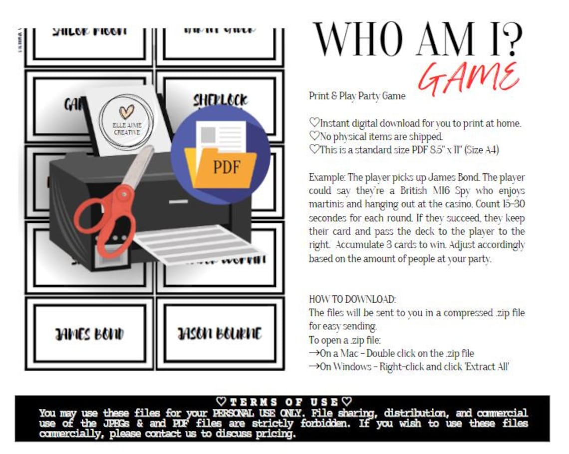 Who Am I GAME - PDF Instant Download - Guessing Game - Family Fun ...
