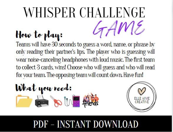 Whisper Challenge Game, Printable, Digital Print, Christmas Party Games ...