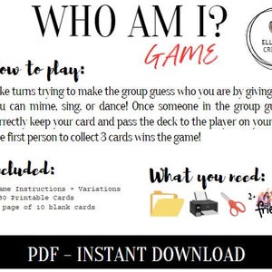 Who Am I GAME - PDF Instant Download - Guessing Game - Family Fun ...