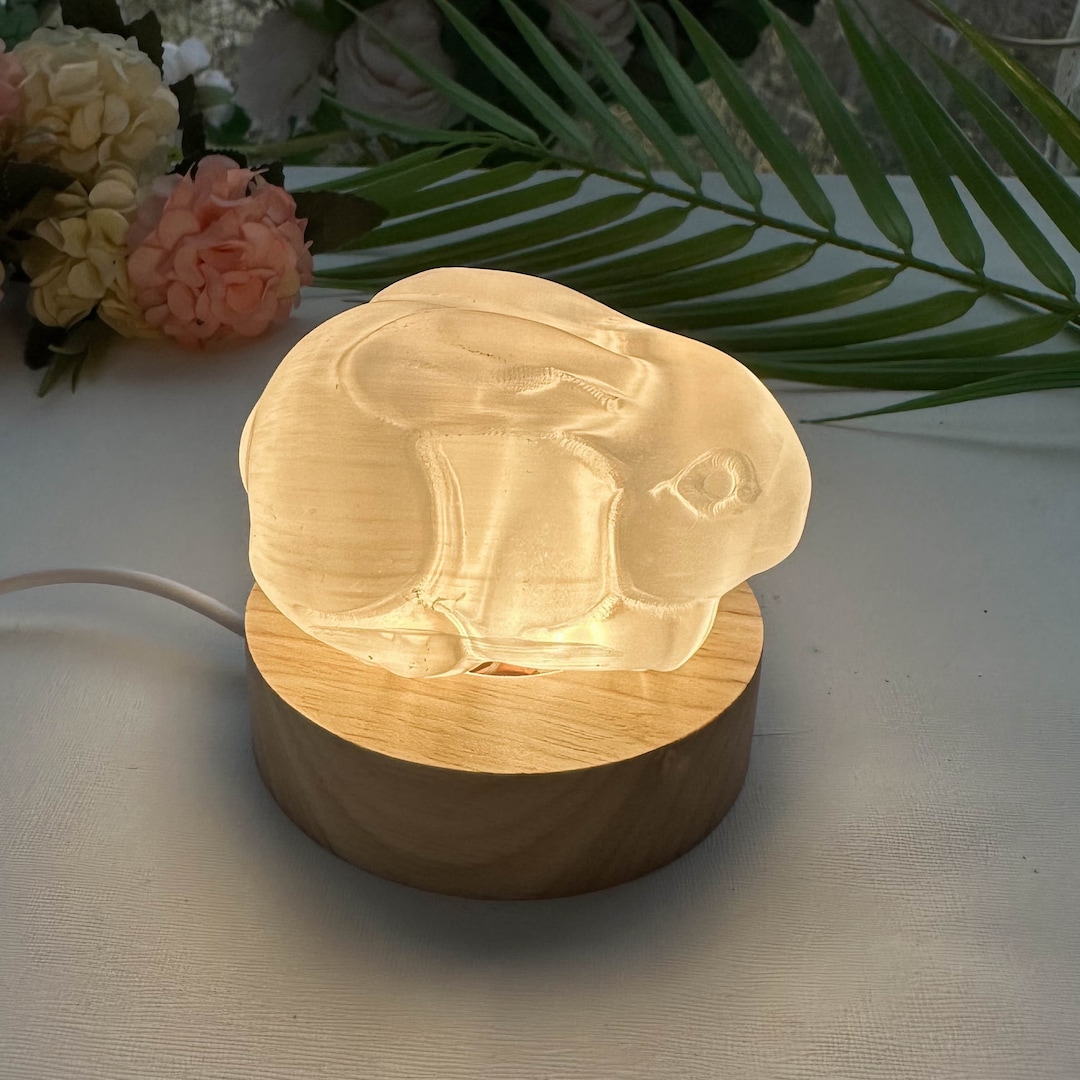 2.7" Cute Selenite Rabbit Free Light Base for Decoration - Etsy