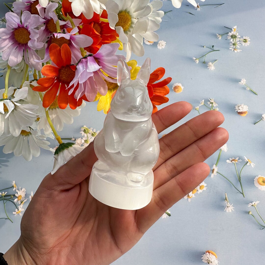 3.5" Selenite Rabbit With Free Light Base for Decoration - Etsy