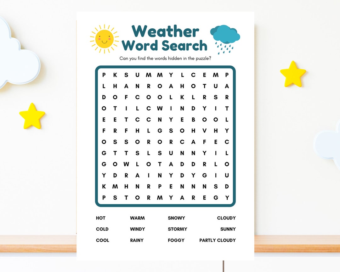 Blue Weather Word Search Worksheet, Printable Games, Instant Download ...
