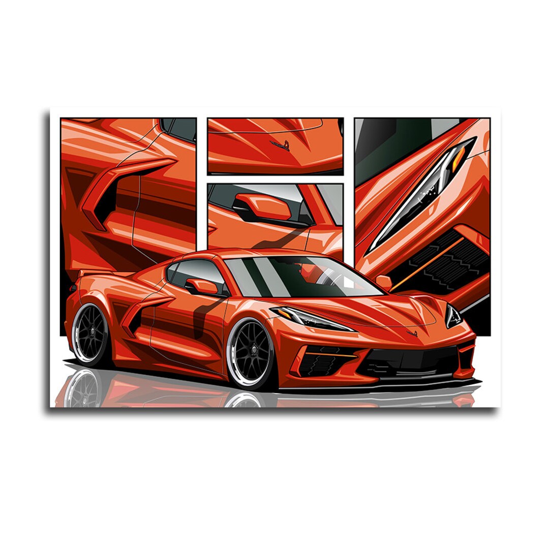 Hot Rod Muscle Car Drift Drifting Automotive Art Drawing Compatible ...
