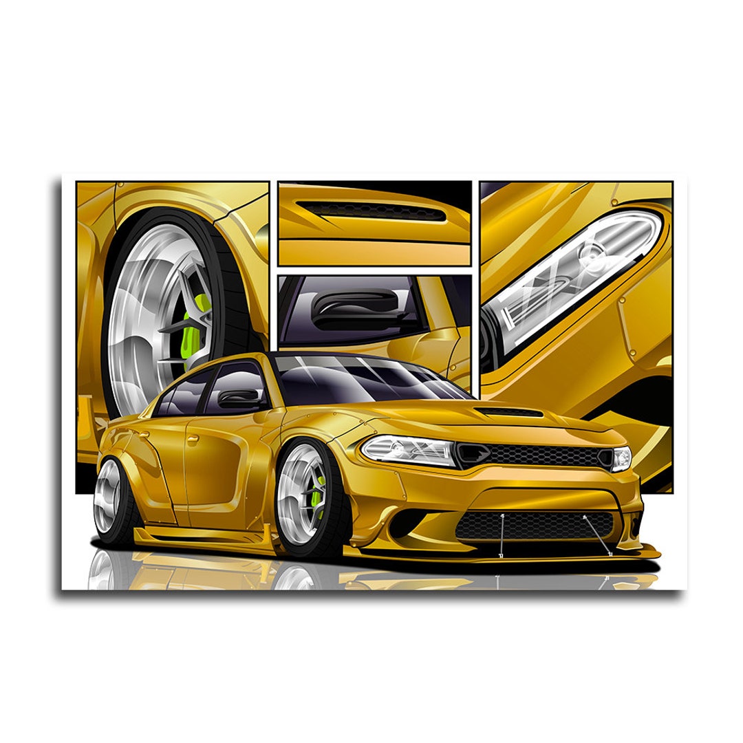 Hot Rod Muscle Car Drift Drifting Automotive Art Drawing Compatible ...