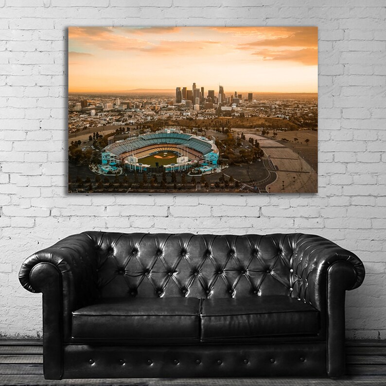 Los Angeles City Skyline LA Baseball Stadium Sports Skyrise Building ...