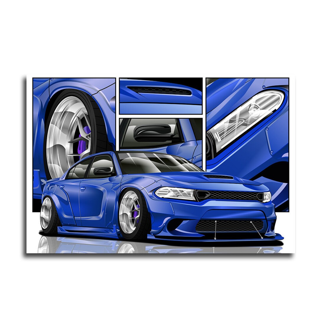 Hot Rod Muscle Car Drift Drifting Automotive Art Drawing Compatible ...