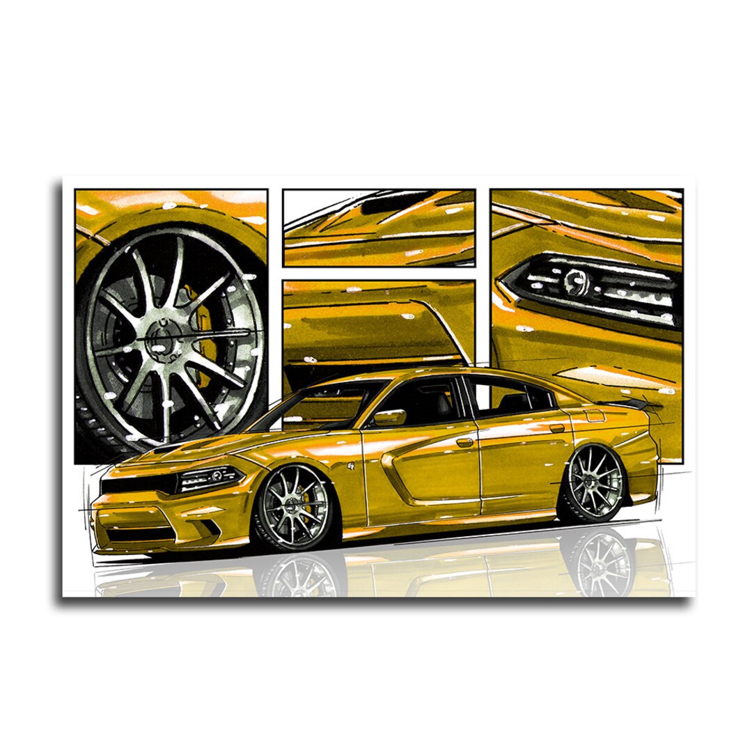 Hot Rod Muscle Car Drift Drifting Automotive Art Drawing Compatible ...