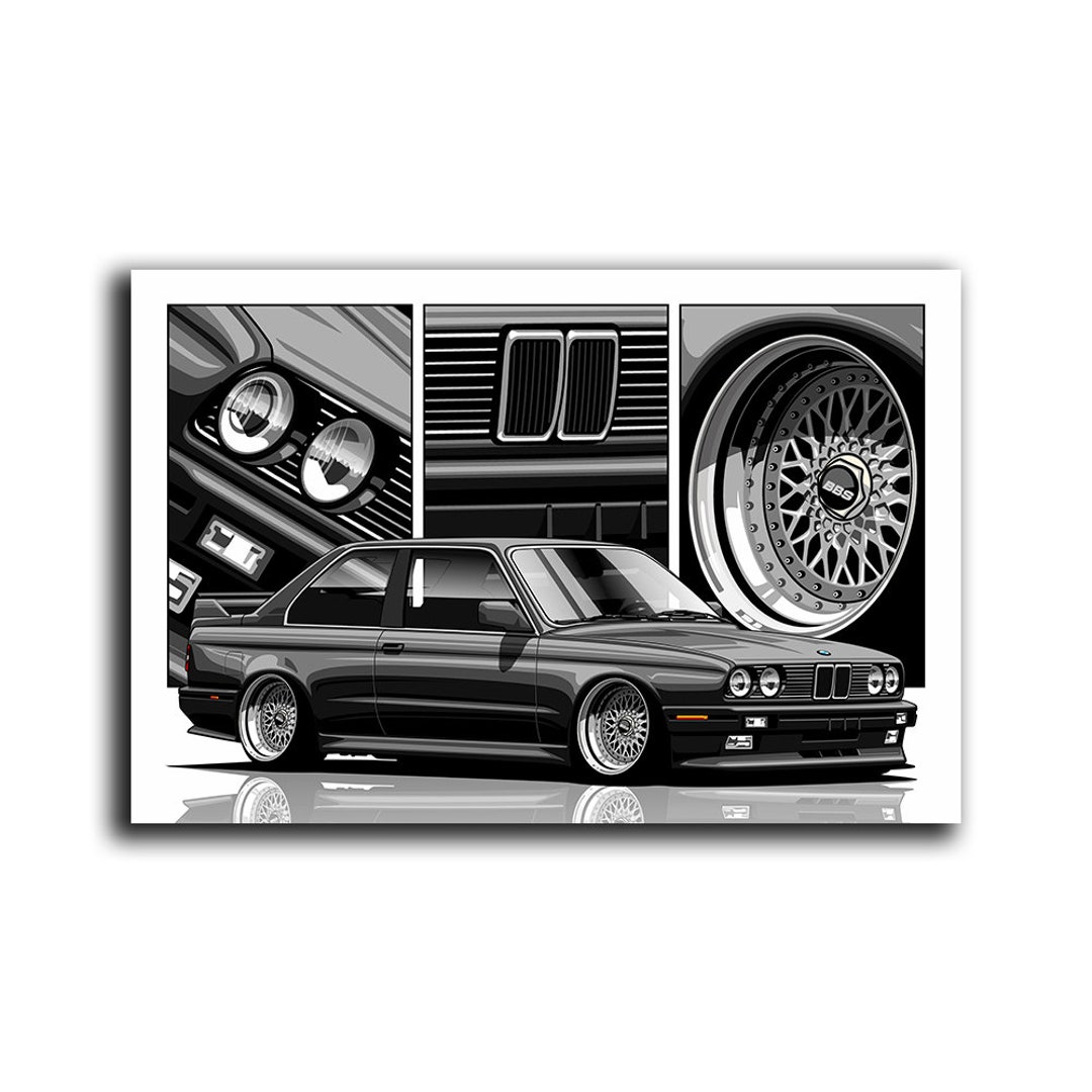 M3 E30 Import Tuner Euro Car Automotive Art Poster, Frame and Stretched ...
