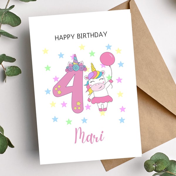 4 Year Old Girl Birthday Card - Etsy