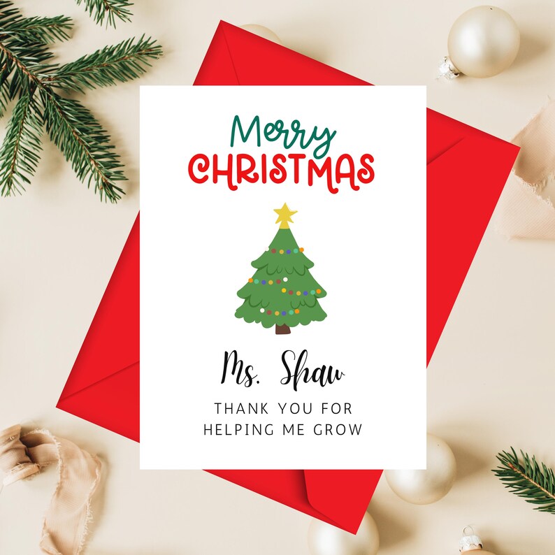 Merry Christmas Card for Teacher | Holiday Greeting Card for Teacher ...