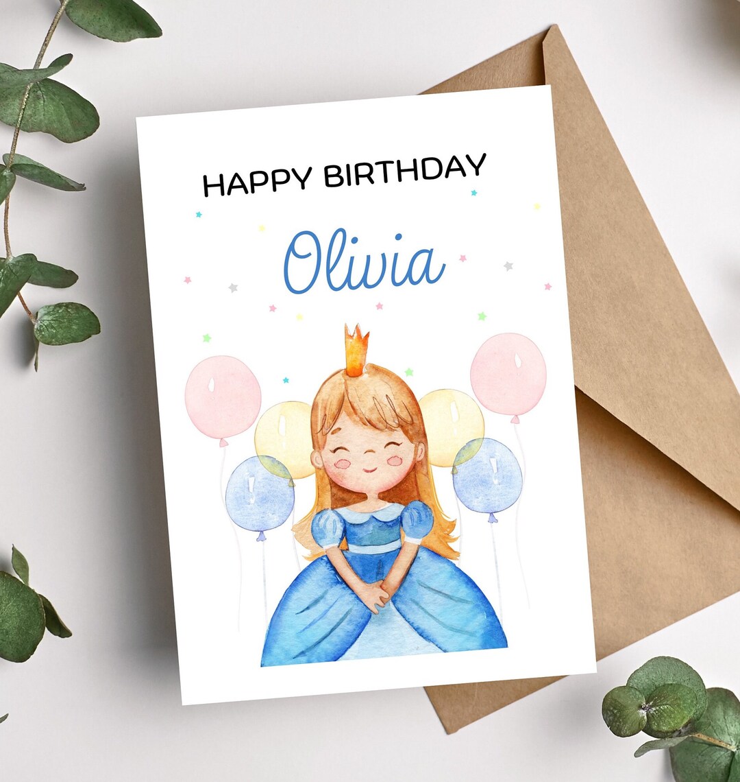 Personalized Princess Birthday Card for Girl | Personalized Girl ...