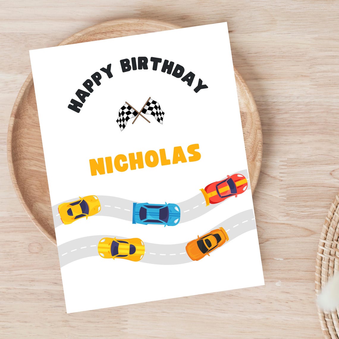 Personalized Race Car Birthday Card | Racing Birthday Card for Boy ...