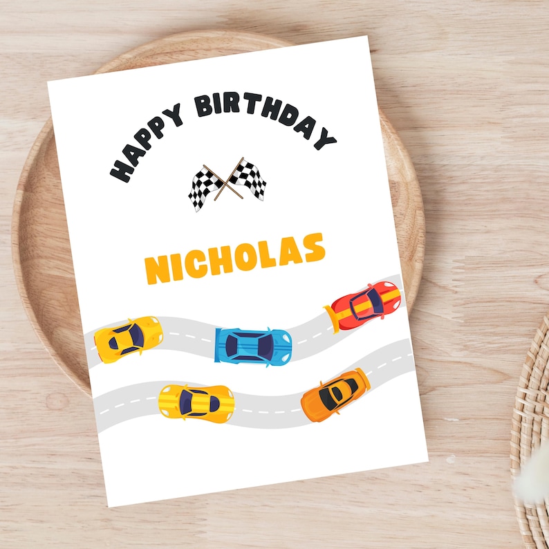 Personalized Race Car Birthday Card | Racing Birthday Card for Boy ...