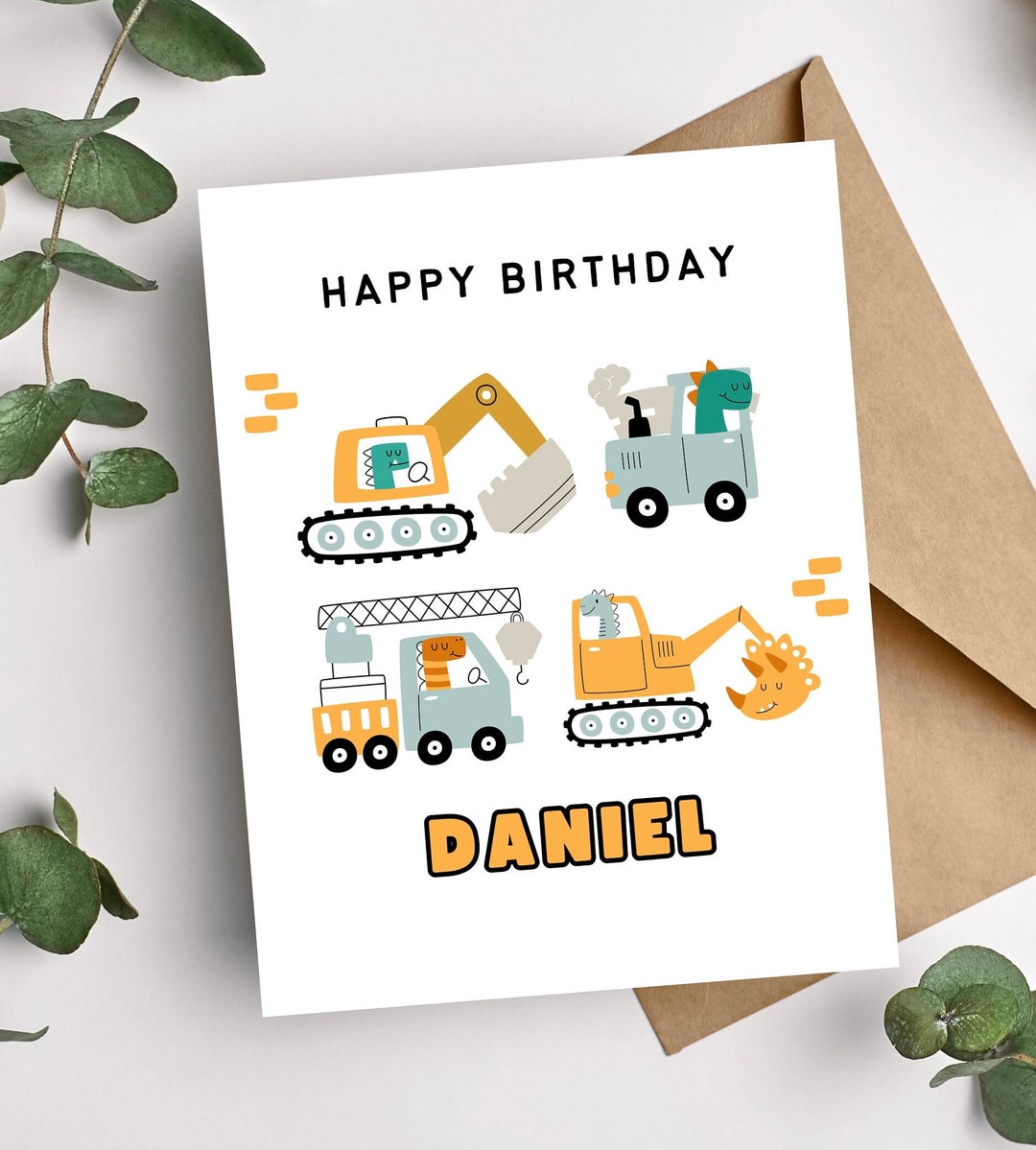 Personalized Construction Birthday Card | Birthday Card for Boy ...