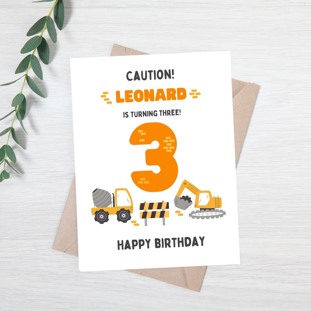 Personalized Construction Birthday Card | 3rd Birthday Card for Boy ...