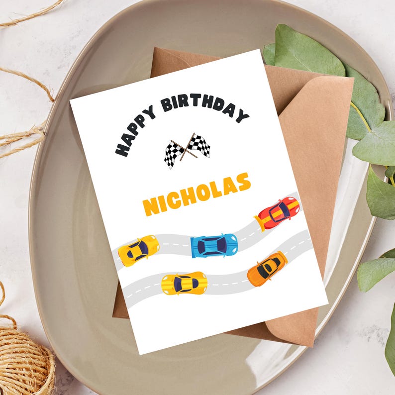 Personalized Race Car Birthday Card | Racing Birthday Card for Boy ...