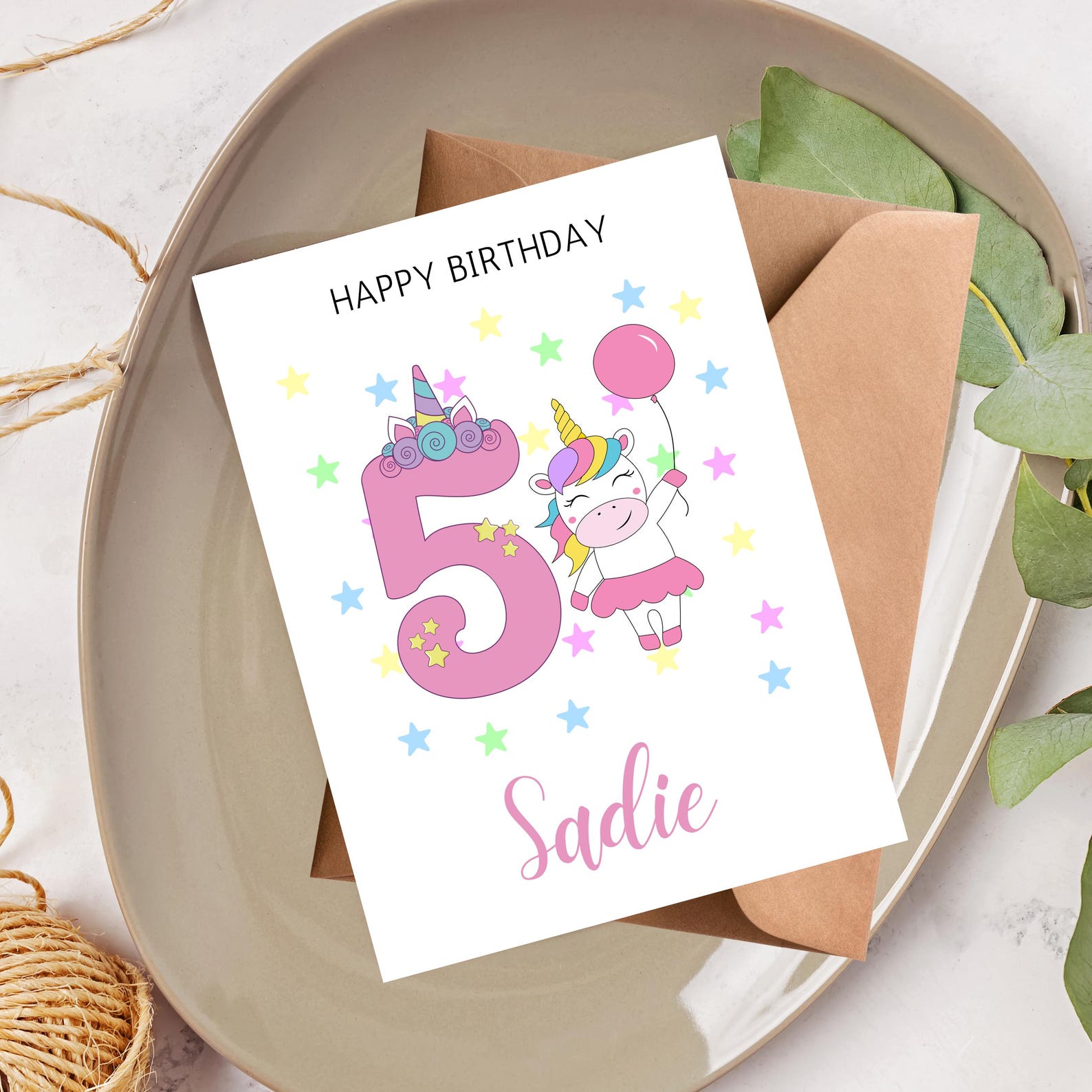 Personalized 5th Birthday | Birthday Card for 5 Year Old Girl | Unicorn ...