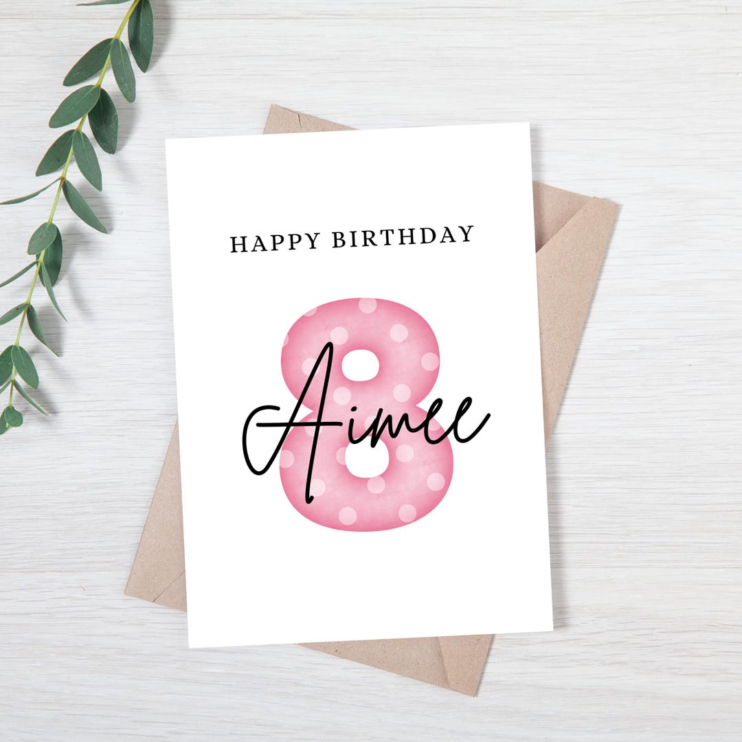 Personalized 8th Birthday Card Girl | Personalized Girl Birthday Card ...