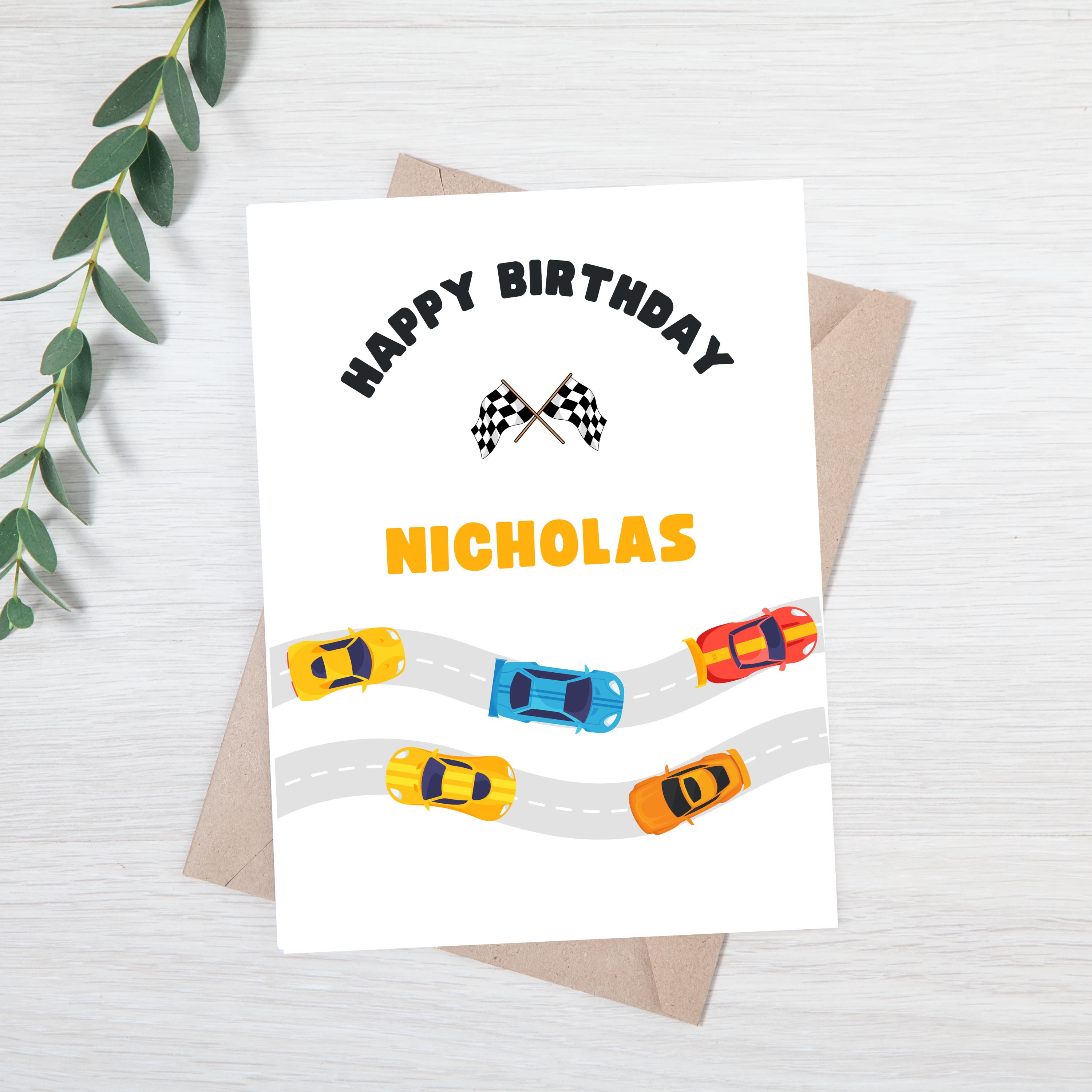 Personalized Race Car Birthday Card | Racing Birthday Card for Boy ...
