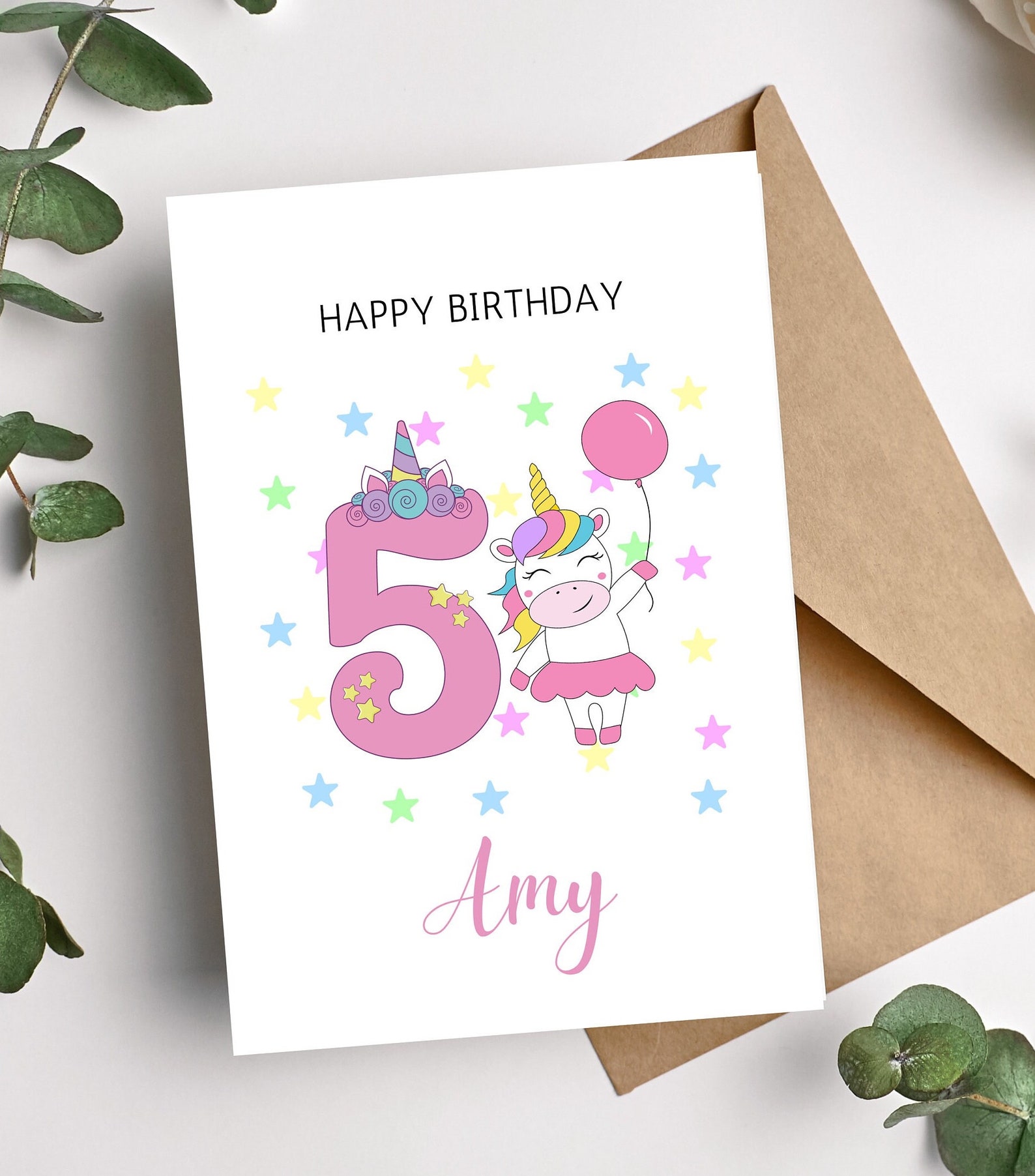 Personalized 5th Birthday | Birthday Card for 5 Year Old Girl | Unicorn ...