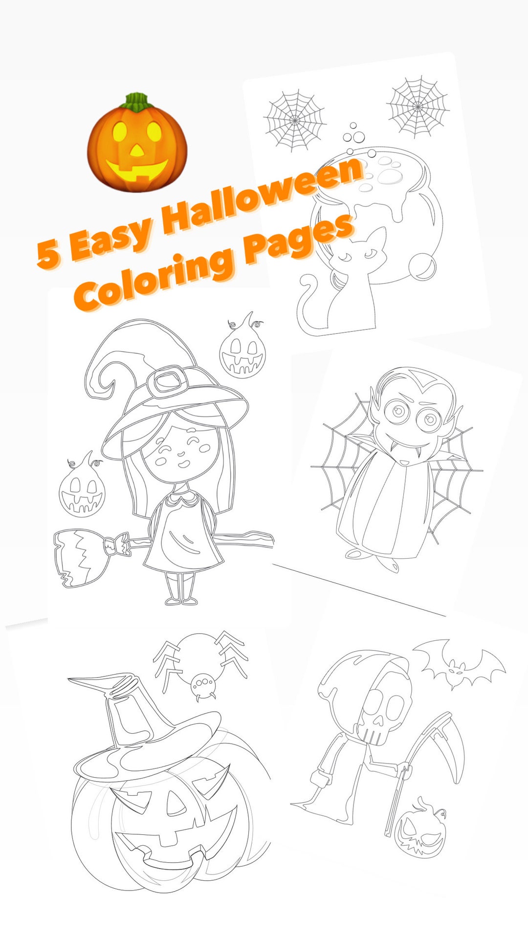 5 Easy Halloween Coloring Pages - Etsy
