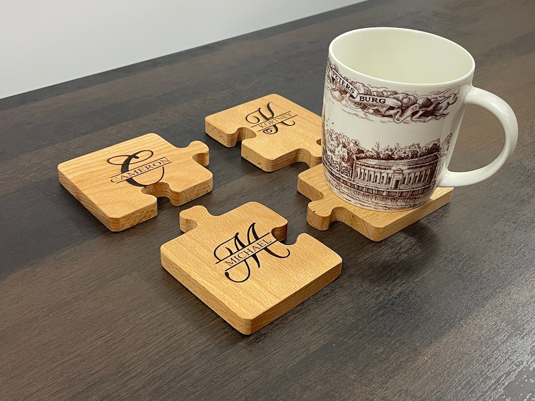 Laser Engraved Wood Coasters: Personalized Puzzle Piece Coaster Set - Etsy