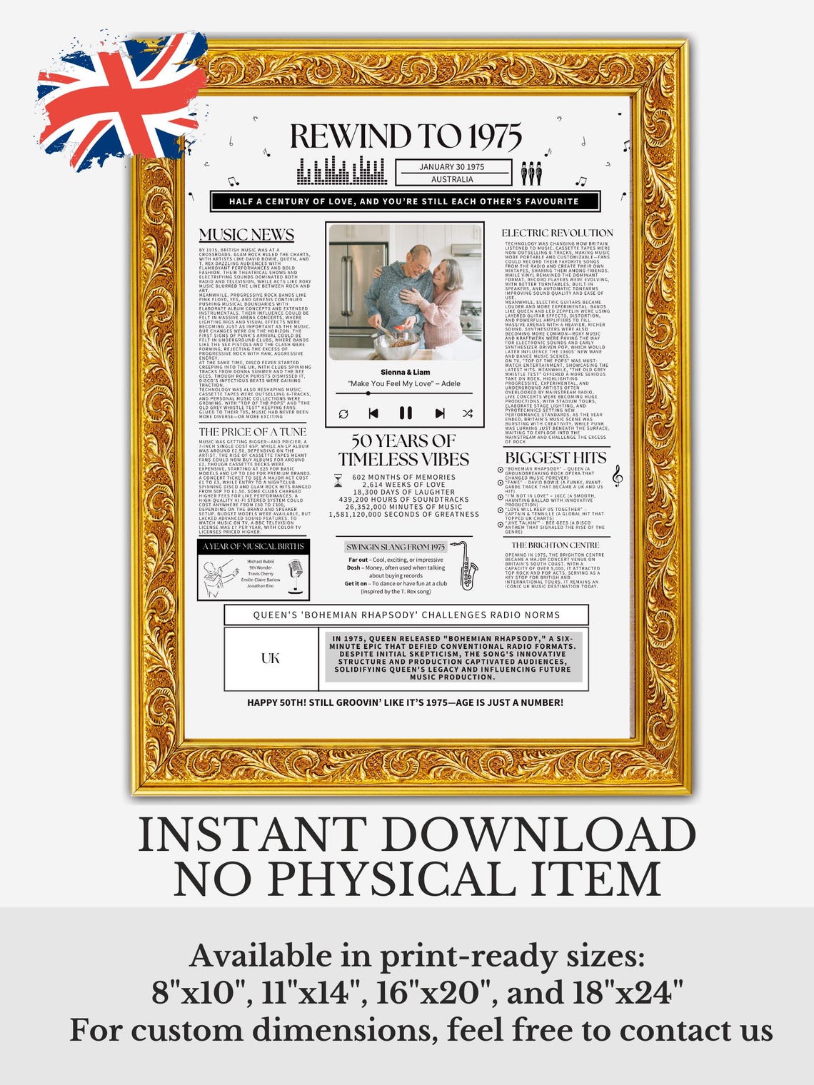 50th Anniversary Music Poster: Personalized 1975 UK Highlights (digital ...