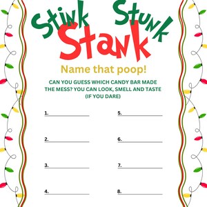 Grinch & Whoville Baby Shower Game - ‘stink Stank Stunk’ Guess the Poop ...
