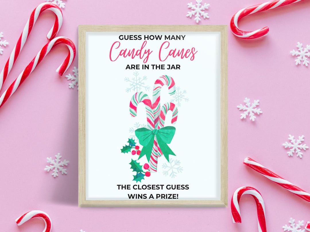 Guess How Many Candy Canes Game Table Sign & Raffle Tickets Watercolor ...