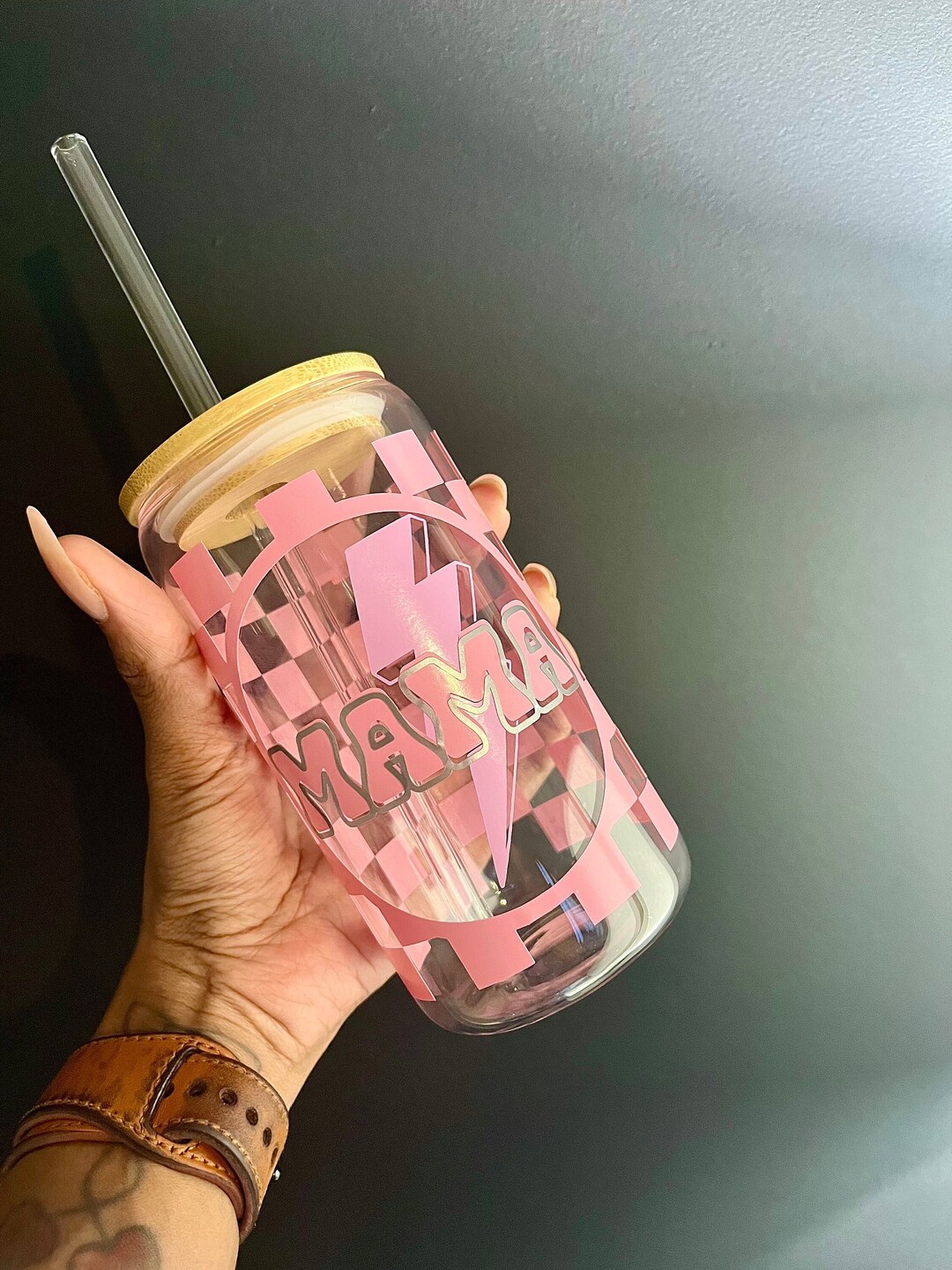 Checkered Mom Libby Beer Can Glass, Gift for Mothers Day, Lightening ...