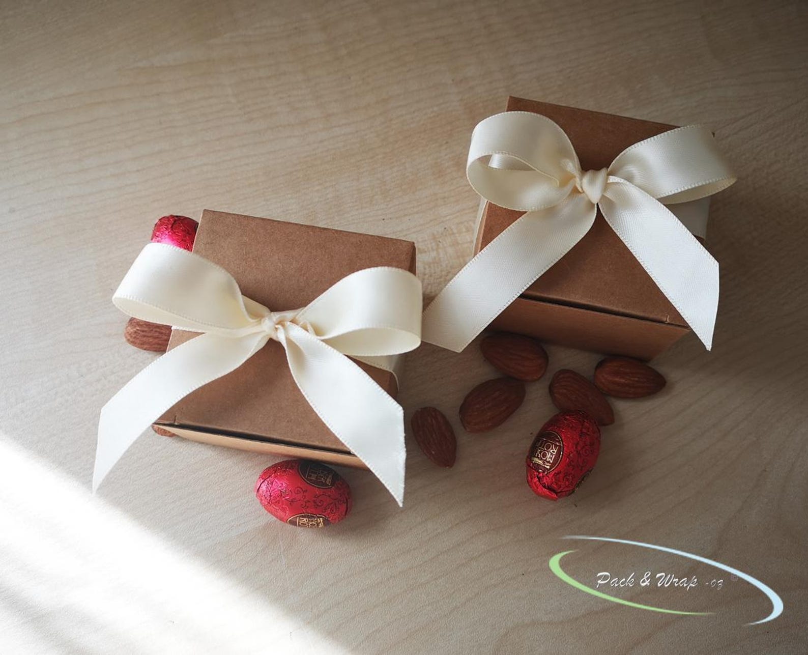 Small Kraft Cardboard Gift Boxes With Satin Ribbon Ties Rustic Brown ...