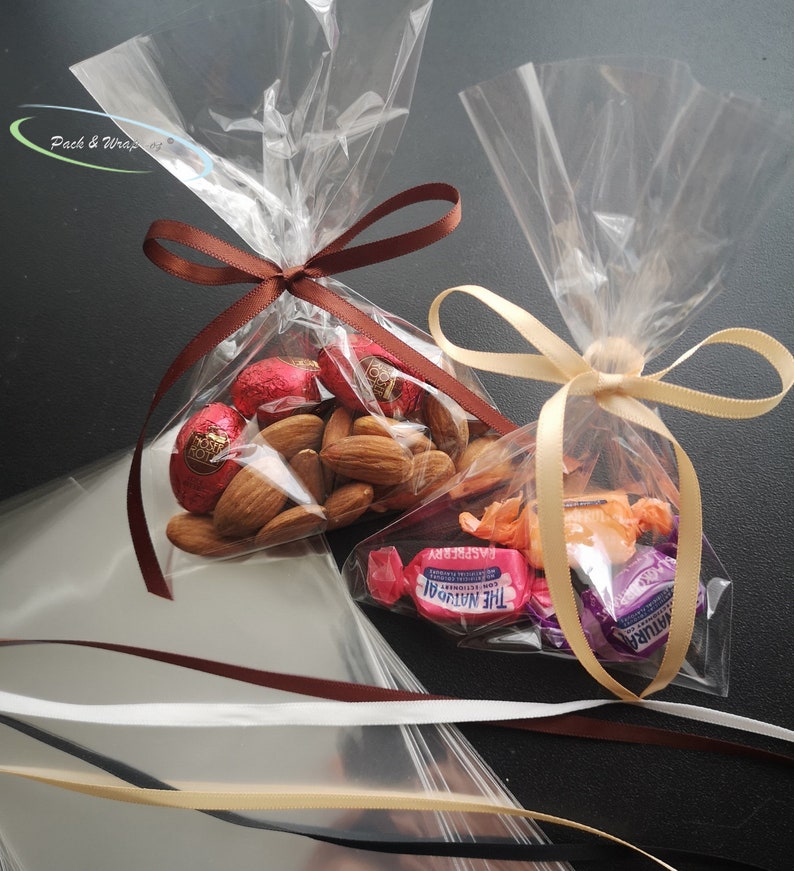 Clear Cello Pouches With Ribbon Ties Free Stickers Cellophane Pouches ...