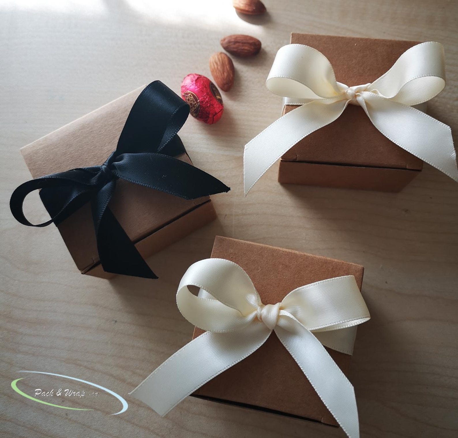 Small Kraft Cardboard Gift Boxes With Satin Ribbon Ties Rustic Brown ...
