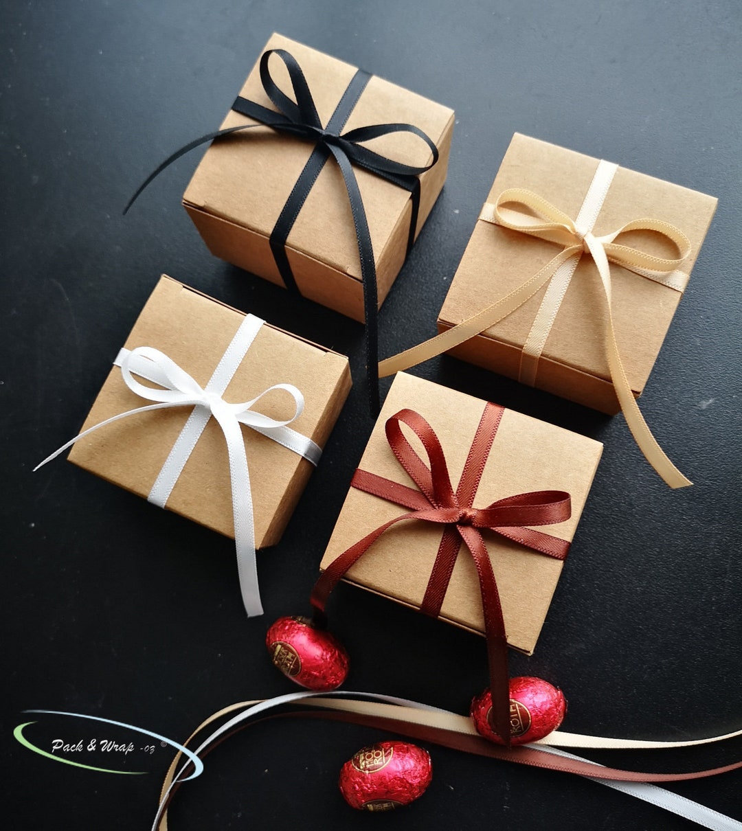 Small Kraft Cardboard Gift Boxes With Satin Ribbon Ties Free Stickers ...