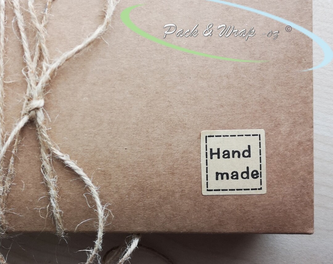 Small HANDMADE Labels Stickers 160/800 Pcs Brown Craft Paper Square ...