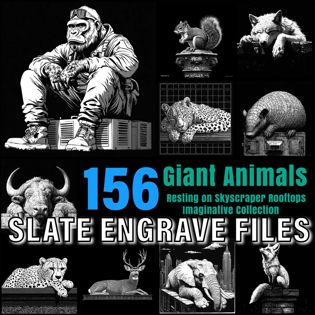 Slate Engraving Files Giant Animals on Skyscraper Rooftops Bundle ...