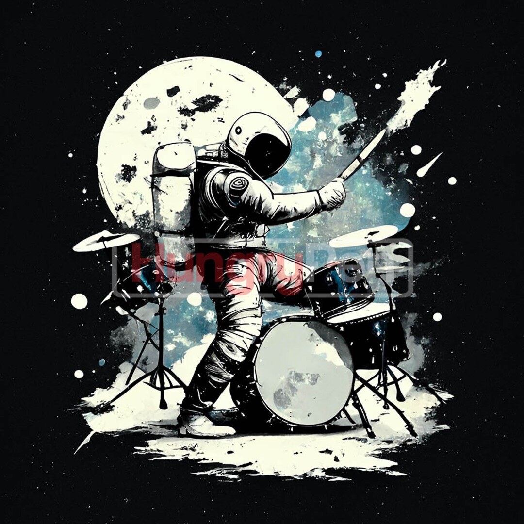 Drumming Astronaut PNG Sublimation Design - Astronaut Playing Music Drum in Space Music Lover ...