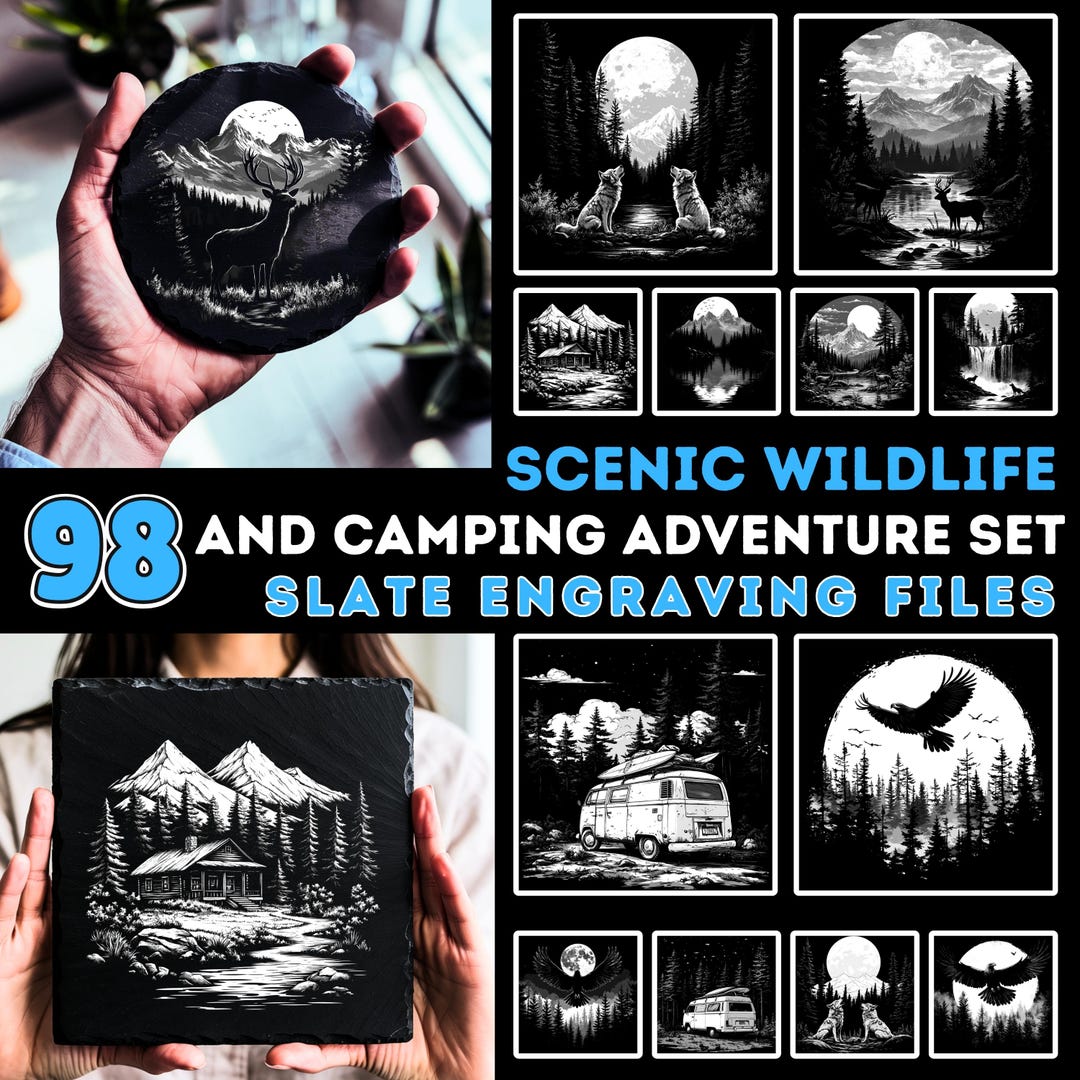 Scenic Wildlife and Camping Adventure Slate Engraving Files Bundle ...