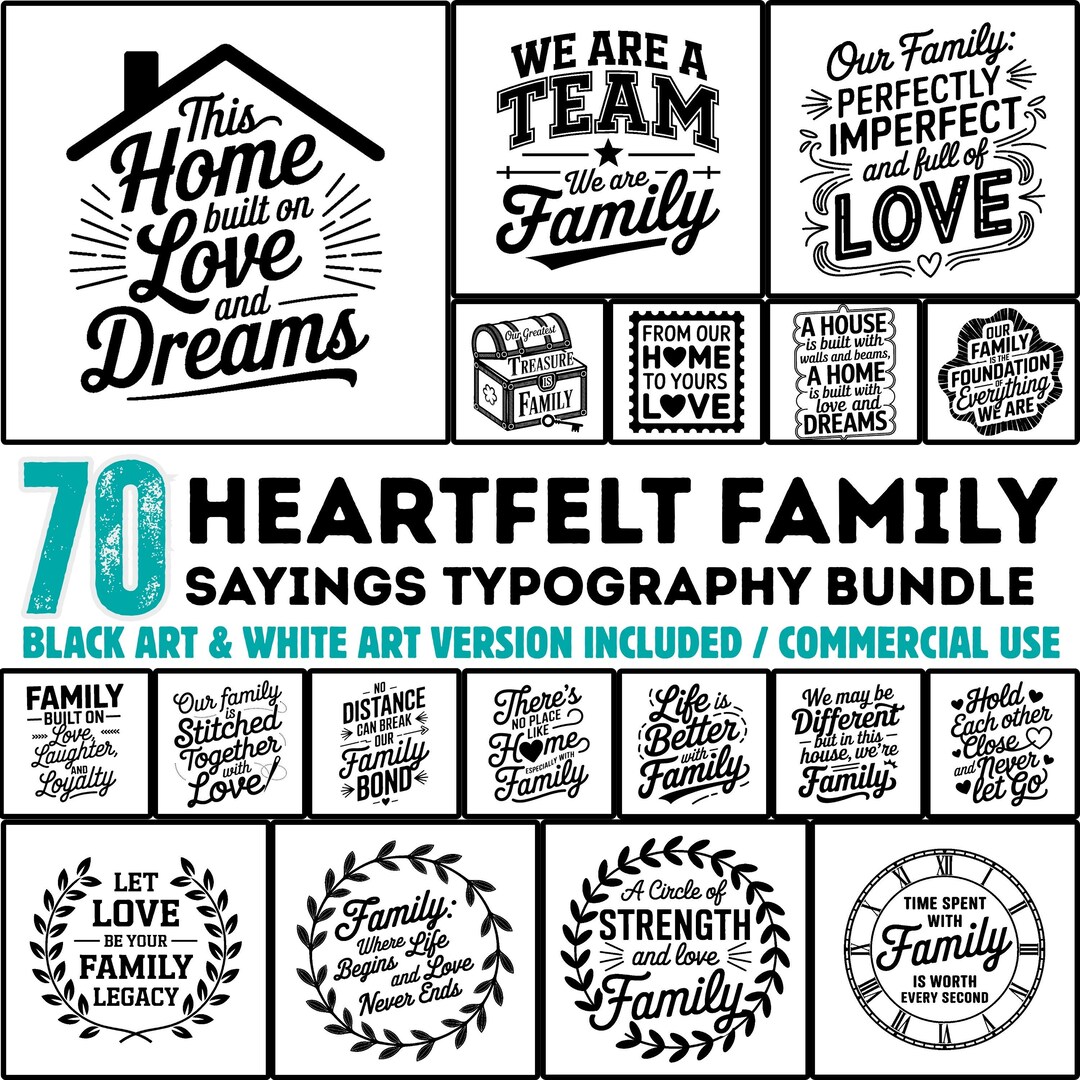 Svg Png Dxf Pdf Files Heartfelt Family Sayings Typography Bundle Cricut ...