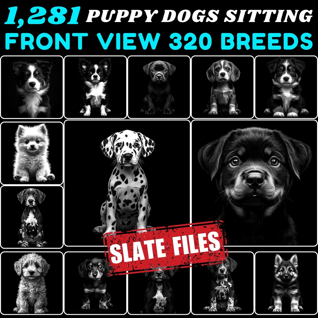 Slate Engraving Files Puppy Dogs Sitting Front View Bundle of 320 ...